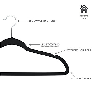 Simplify Slim Velvet Clothes Hangers | 100 Pack | Non-Slip | Shirts | Suit | Pants | Dresses | Garments | Closet Storage & Organization | Durable | Black