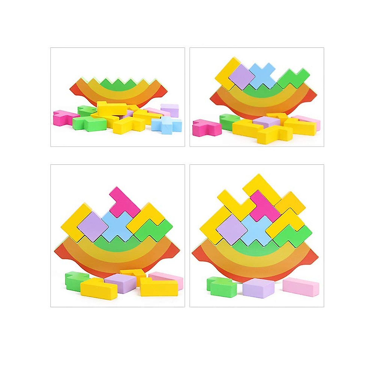 BESTING Wooden Rainbow Stacking Blocks Parent-Child Children's Educational Toys Swing Boat Interlock Decompression Preschool Balancing Games (TJ016)