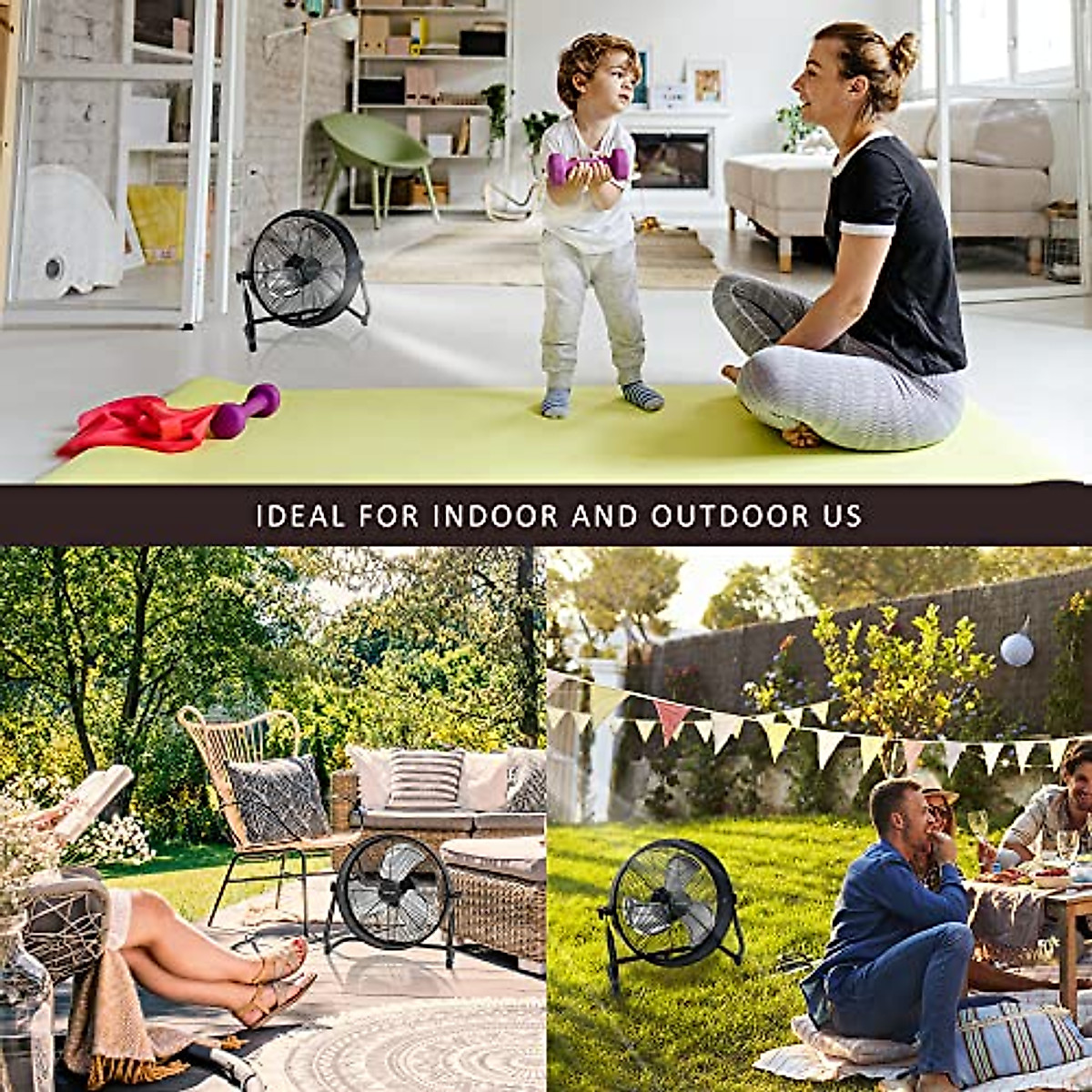 MOCIFI 12 Inch High Velocity Rechargeable Floor Fan with Metal Blade 12-Speed Portable Powered Operated Fan for Home, Travel, Commercial, Residential, Outdoor Indoor Use, Black