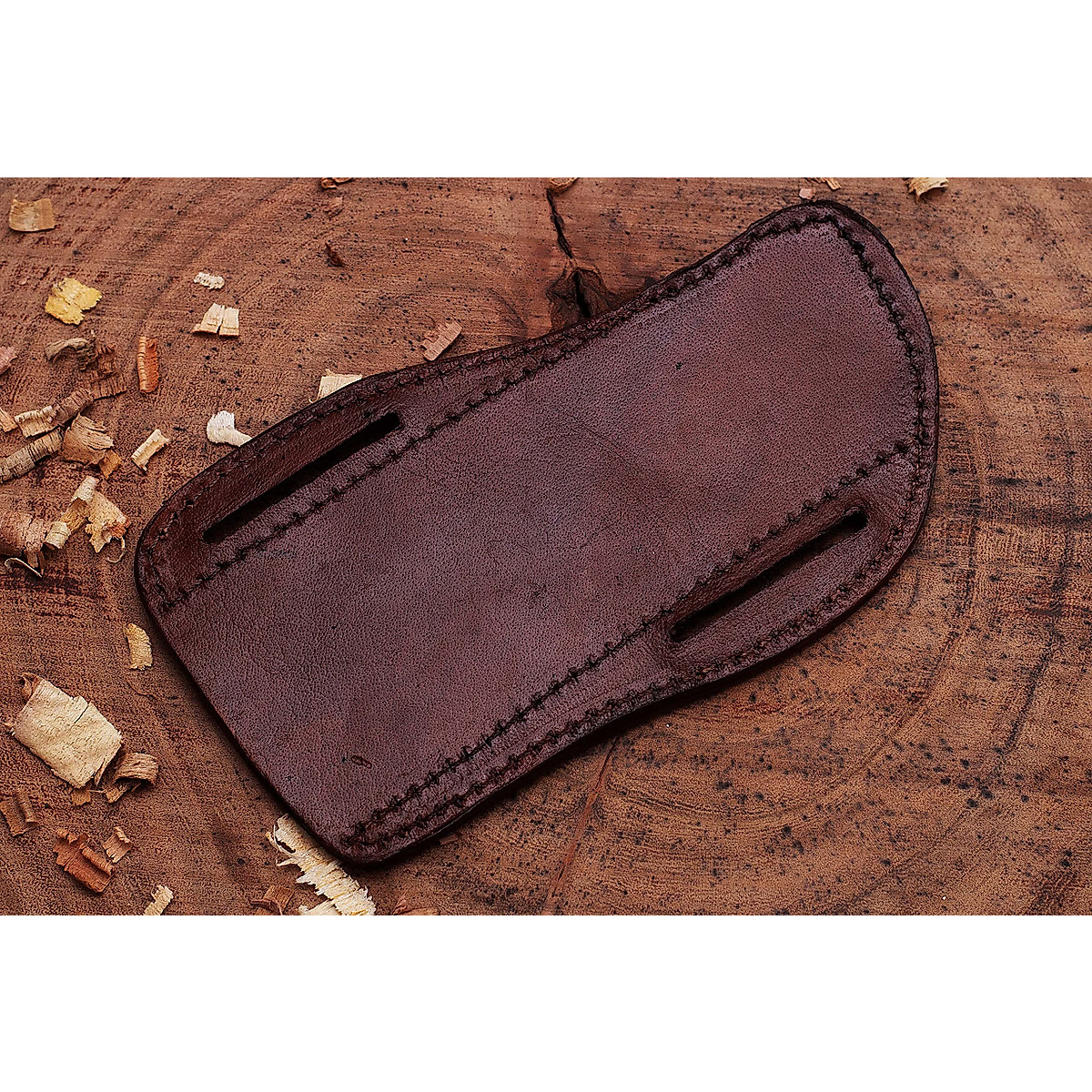 LH LIMASSOL Leather Knife Sheath, Slanted Pancake Sheath, Tooled Leather Sheath, Belt Sheath,Trapper Knife Sheath, Cow Boy Bull Cutter Knife Leather Sheath 100% Real Leather and Exotic Cow Hide Sheath