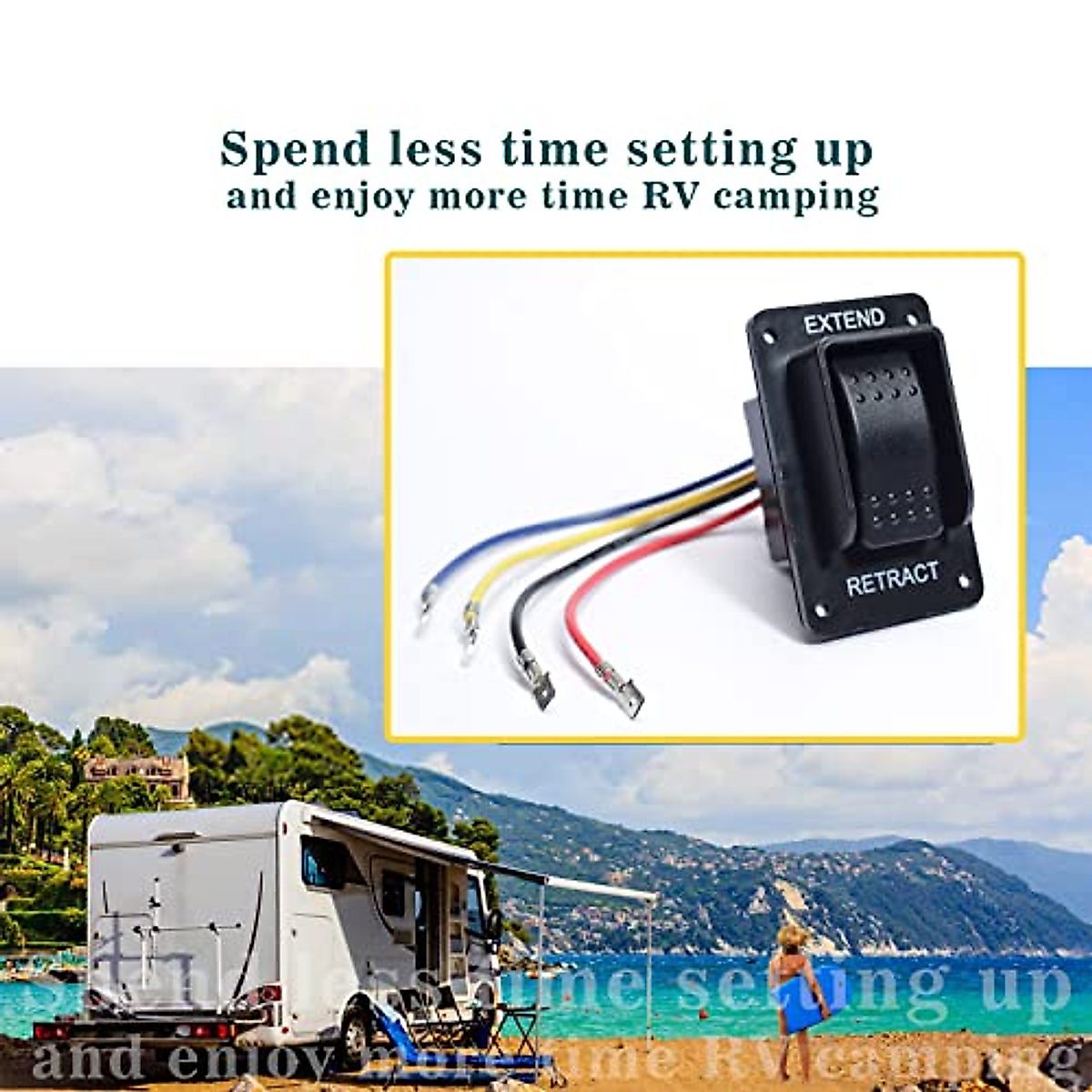 387874 Power Stabilizer Switch with Harness Replacement for Lippert Trailer Components 12V Extend Retract for RV Stabilizer Jacks IP66 Black