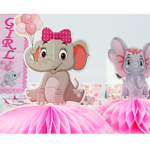 Welliboom Pink Elephant Honeycomb Centerpieces It's A Girl Table Decorations Door Hanging Porch Sign,Little Peanut Cutouts for Elephant Theme Baby Shower,Baby Girl Welcome baby Party Supplies
