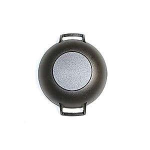 Kasian House Cast Iron Wok, Pre-Seasoned with Wooden Lid 12" Diameter and Large Handles, Stir Fry Pan