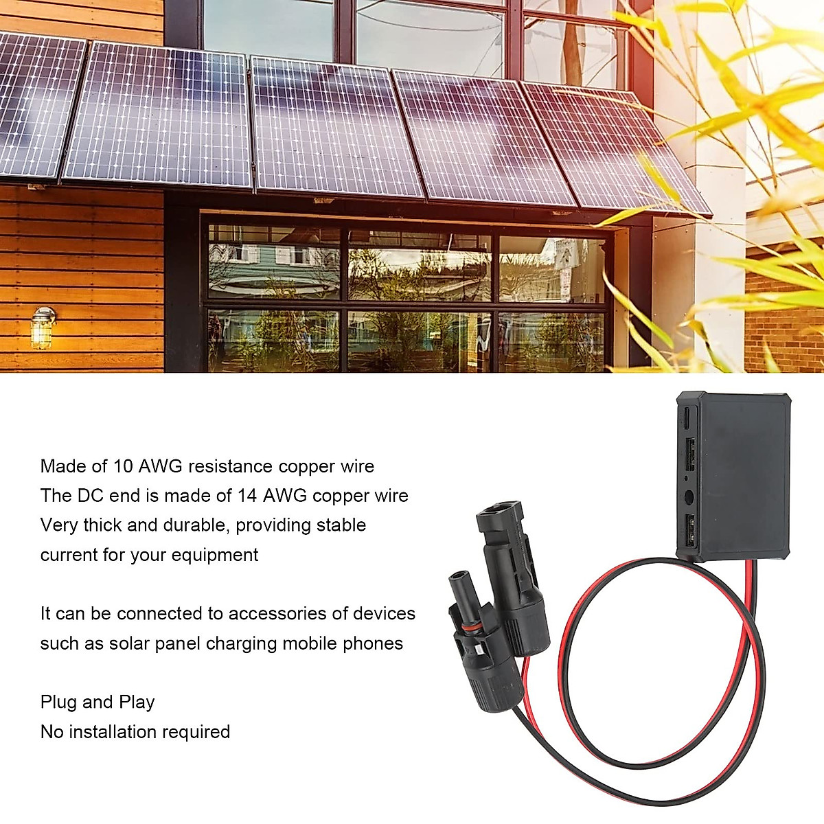 UPQRSG Solar Connector, Copper Wire Solar Panel Adaptor Kit Tool with Type C DC USB Interface, Plug Play Connect Solar Panel Controller, for Solar System Phone Charging