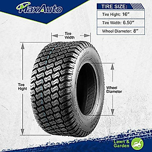 MaxAuto 2 Pcs 16x6.50-8 Lawn Mower Tire for Garden Tractors Riding Mowers, 4PR, Tubeless