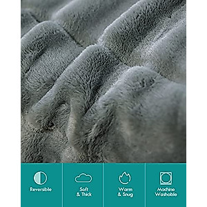 Faux Fur Throw Blanket 60x80 Inches, Fuzzy Fluffy Super Soft Striped Rabbit Fur Luxury Throw Blanket, Reversible Soft Plush Cozy Furry Blanket, Comfy Shag Thick Blankets, Durable & Washable, Grey