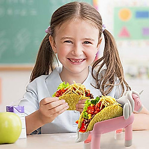 Unicorn Taco Holder Kids Plate Animal Food Holder, Cute Pink Novelty Taco Stand Holds 2 Taco Shells, Funny Taco Accessories for Fun Taco Tuesday Party