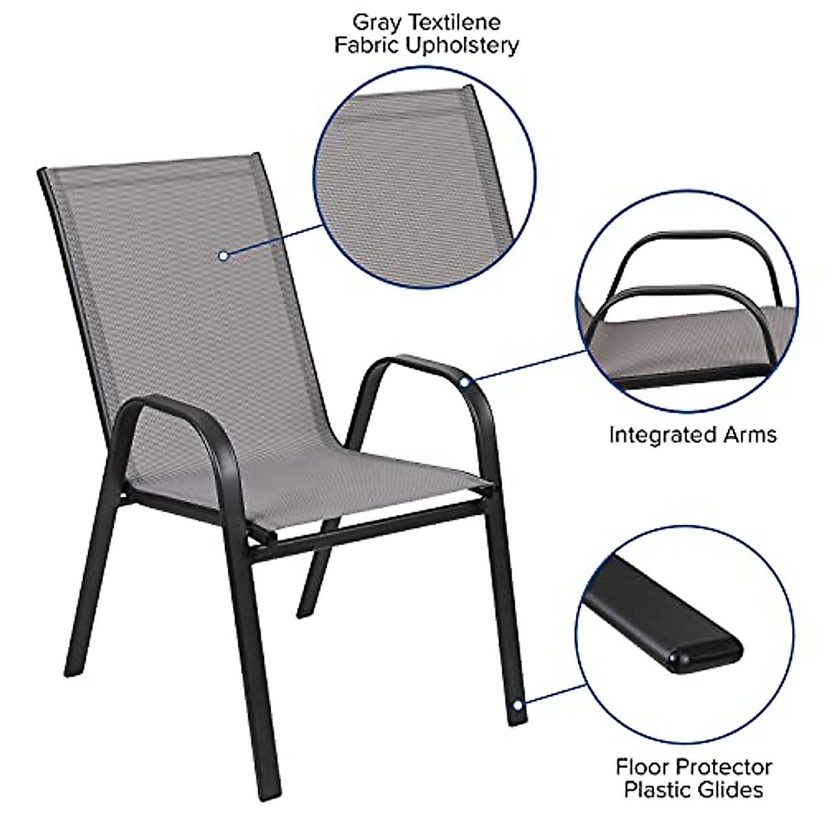 Flash Furniture 4 Flex Comfort Stack Chairs, 55" Tempered Glass Patio Table with Umbrella Hole, Gray