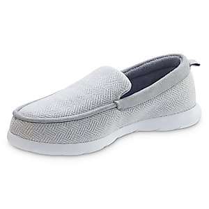 isotoner Men's Zenz Lightweight Moccasin Slipper, Slip-on Shoe, Hatch Knit-Light Grey, 11