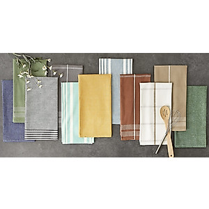 DII Assorted Woven Dishtowel Collection Classic Oversized, 20x28, Stone, 5 Piece