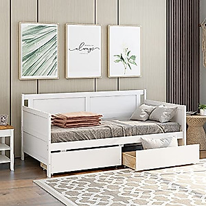 HOUAGI Daybed with 2 Storage Drawers,Twin Size Sofa Bed for Bedroom Living Room,White