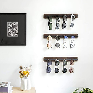 TANG SONG 3 PCS Rustic Wall Mounted Wood Sunglasses Storage Organizer Eyeglasses Holder Eyewear Display Rack for Office Desk Home Decor Gifts (Dark Brown)