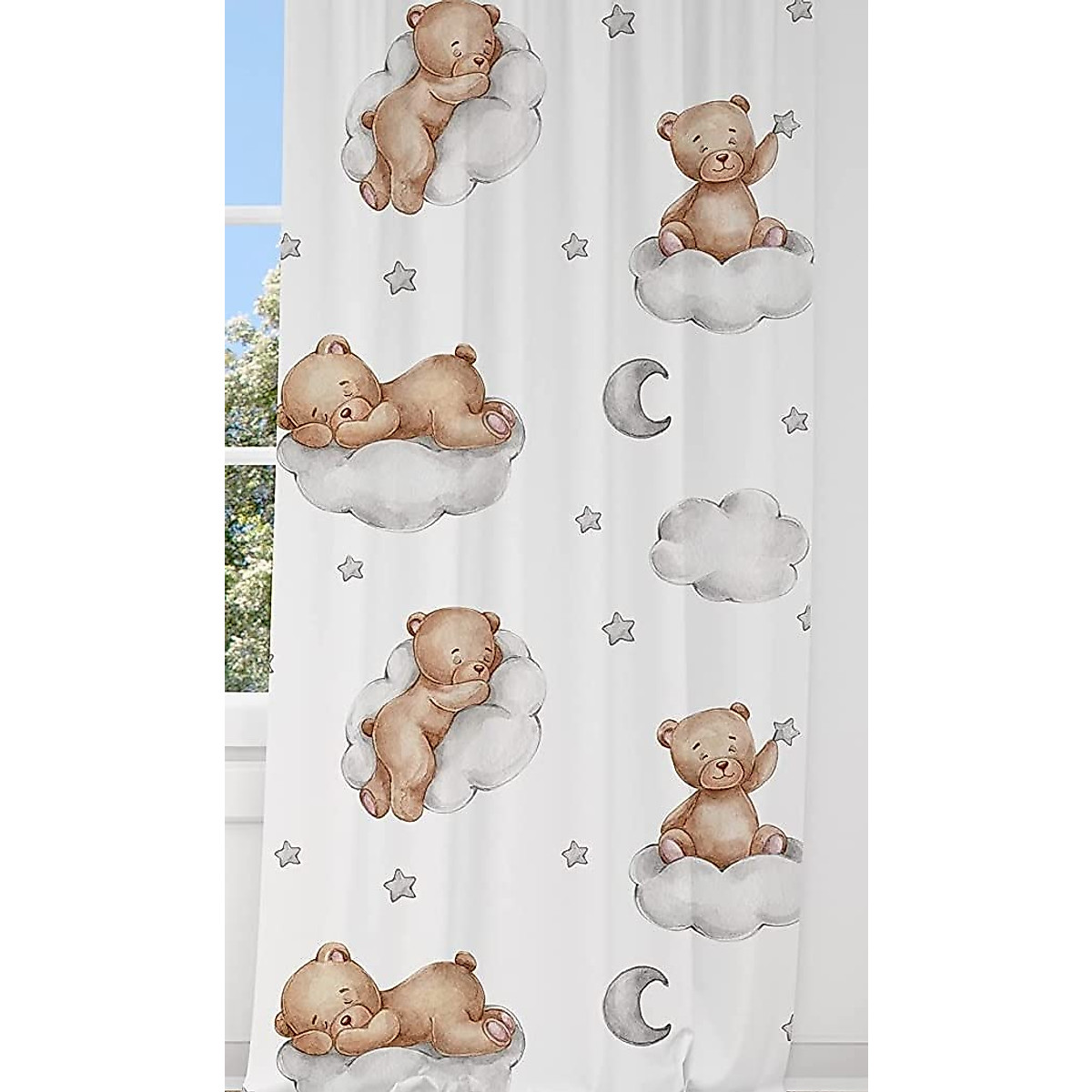 Teddy Bear and Clouds Baby Boy Room Curtain Nursery Curtains Window Curtains (Pair of - 28" x 84")