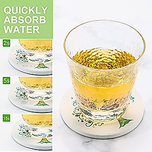 Ceramic Coaster TAOIFY Non-Slip and Absorbent Ceramic Cork Coaster with Tree of Life (one Iron Frame and six Coasters)