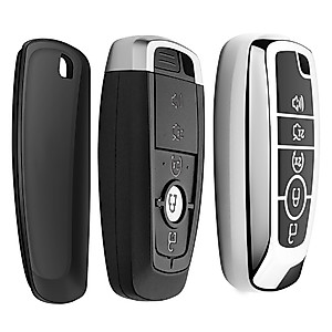 Tukellen for Ford Key Fob Cover Premium Soft Full Protection Key Case Shell Compatible with Ford Explorer Mustang Fusion Escape F150 F250 F350 F450 F550 Edge(Silver)