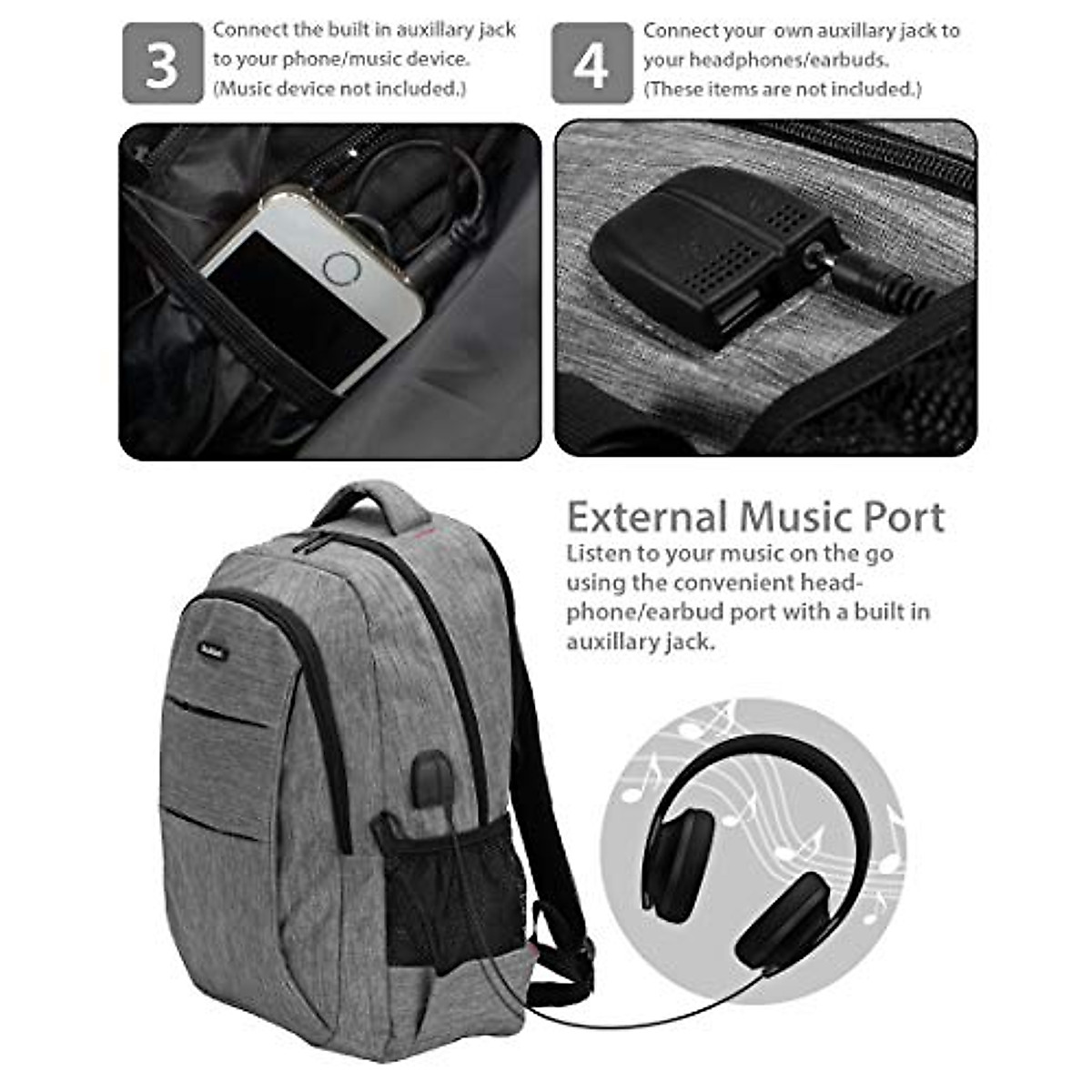 Rockland Business Pro USB Laptop Backpack, Grey, Large