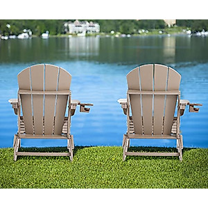 ABCPATIO Folding Adirondack Chair with Detachable Ottoman Outdoor Weather Resistant Patio Lawn Chair with Cup Holder, Seat Width 20", Light Brown