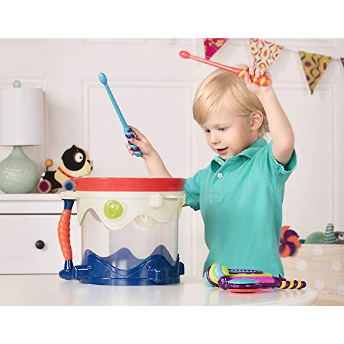 B. toys – Musical Drum- 7 Instruments Toy Drum Kit- Drumroll Please- Musical Toys for Kids 18 months + (7-Pcs)