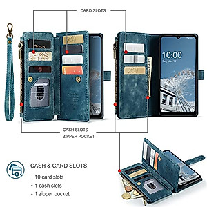 REEGINCH Samsung Galaxy A13 5G Case, Samsung A13 4G Wallet Case for Women Men, Durable PU Leather Case Magnetic Flip Zipper Card Holder Wristlet Strap Kickstand Phone Case for Samsung Galaxy A13, Blue