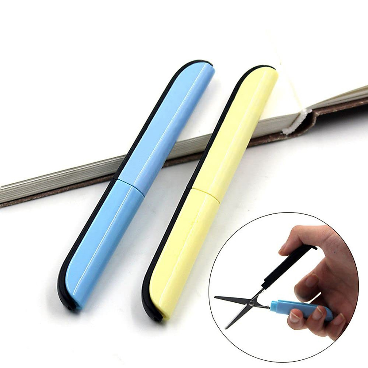 MOTZU Set of 2 Portable Safe Scissor, Multipurpose Mini Folding Paper Cutting Scissors, Office School Supplies for Craft Sewing DIY Scrapbooking