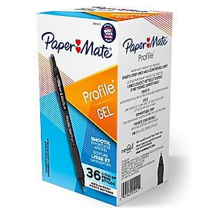 Paper Mate Gel Pen, Profile Retractable Pen, 0.7mm, Black, 36 Count