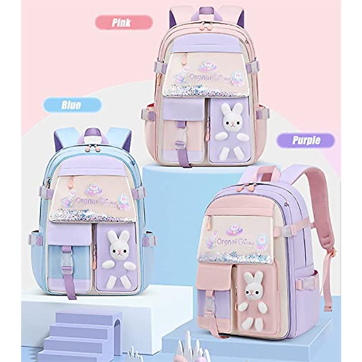 Bunny Backpack, Kawaii Bunny Backpack for Girls, Large Capacity Waterproof Bunny Backpack for School (Purple, Large)