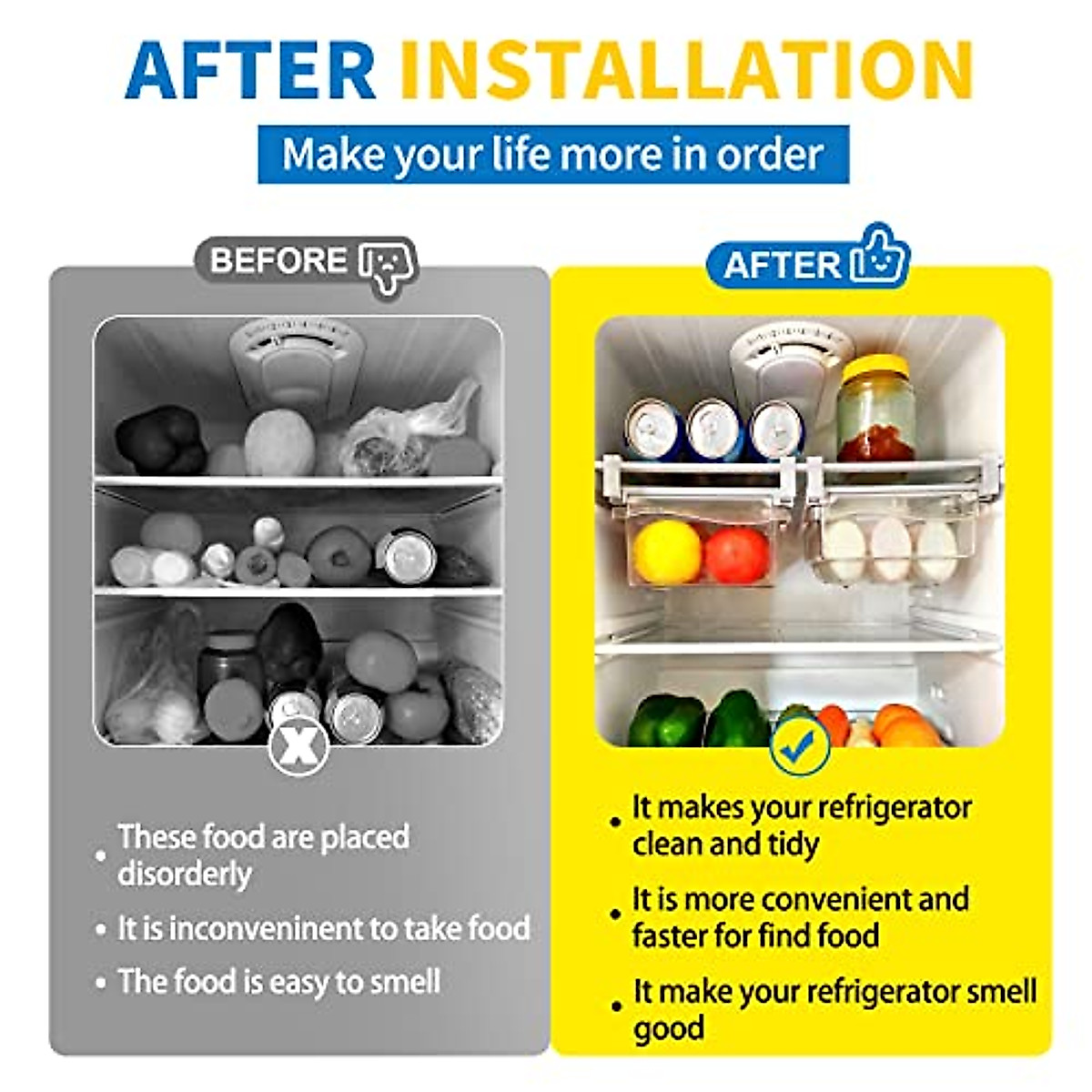 VVLIAM 2 PACK Refrigerator Organizer Bins fridge drawer organizer with Handle, Egg Holder For Refrigerator and fruit containers for fridge pull out cabinet organizer Fit for Fridge Shelf Under 0.6"