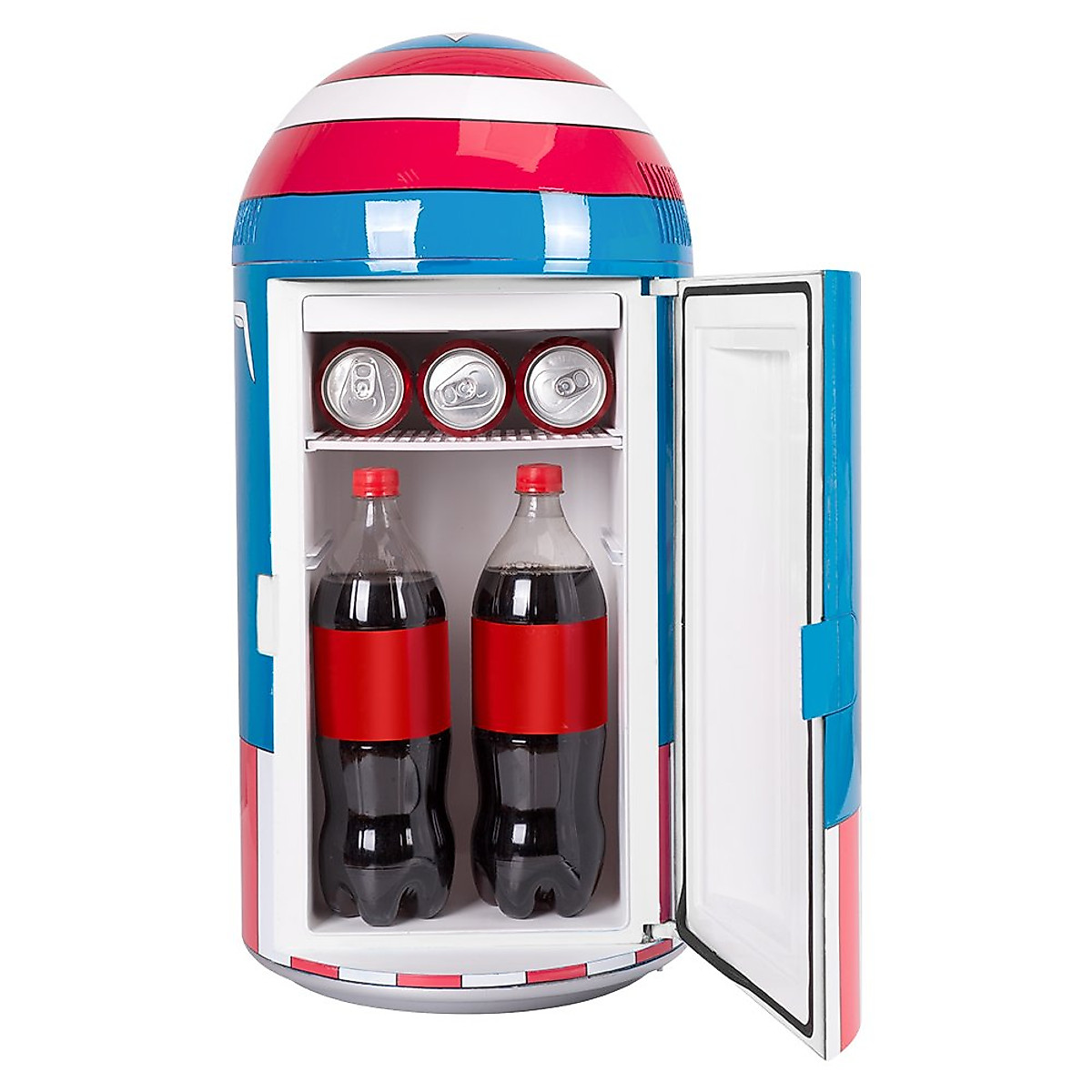 Marvel Comics Captain America Vintage Uniform Pattern Thermoelectric Cooler Mini Fridge, red/White/Blue, 14 L