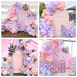 Pink and Purple Balloon Arch Kit, Butterfly Baby Shower Decorations with Pink and Purple Gold Latex Balloons for Purple Bridal Wedding Butterfly Birthday Decorations…