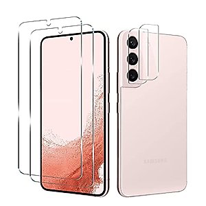Galaxy S22 Tempered Glass Screen Protector + Camera Lens Protector [ 2 + 2 Pack ][Case Friendly] [Anti-Scratch] [Ultrasonic Fingerprint Unlock] Clear HD Glass Protective Film for Samsung Galaxy S22