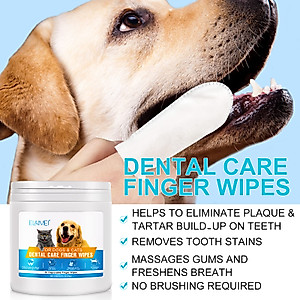 Teeth Cleaning Finger Wipes for Dogs, Dog Dental Care Wipes for Cats & Dogs, Pet Oral Cleansing Presoaked Teeth Wipes - No Brushing Fingers Wet Wipes for Freshen Breath, Reduce Plaque & Tartar - 2Pack