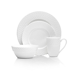 Mikasa Trellis 16 Piece Dinnerware Set, Service for 4, White