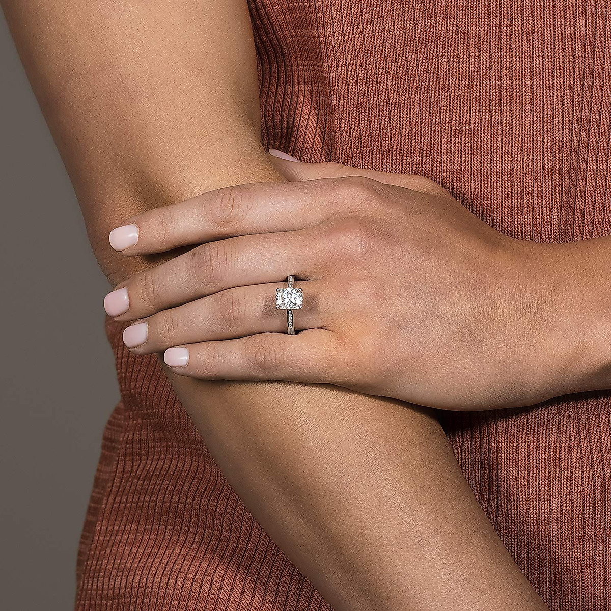 Charles & Colvard Created Moissanite 9x7mm Radiant Cut Engagement Ring for Women | 2.88 cttw DEW | Lab Grown | Solid 14K White Gold with Rhodium | Size 8