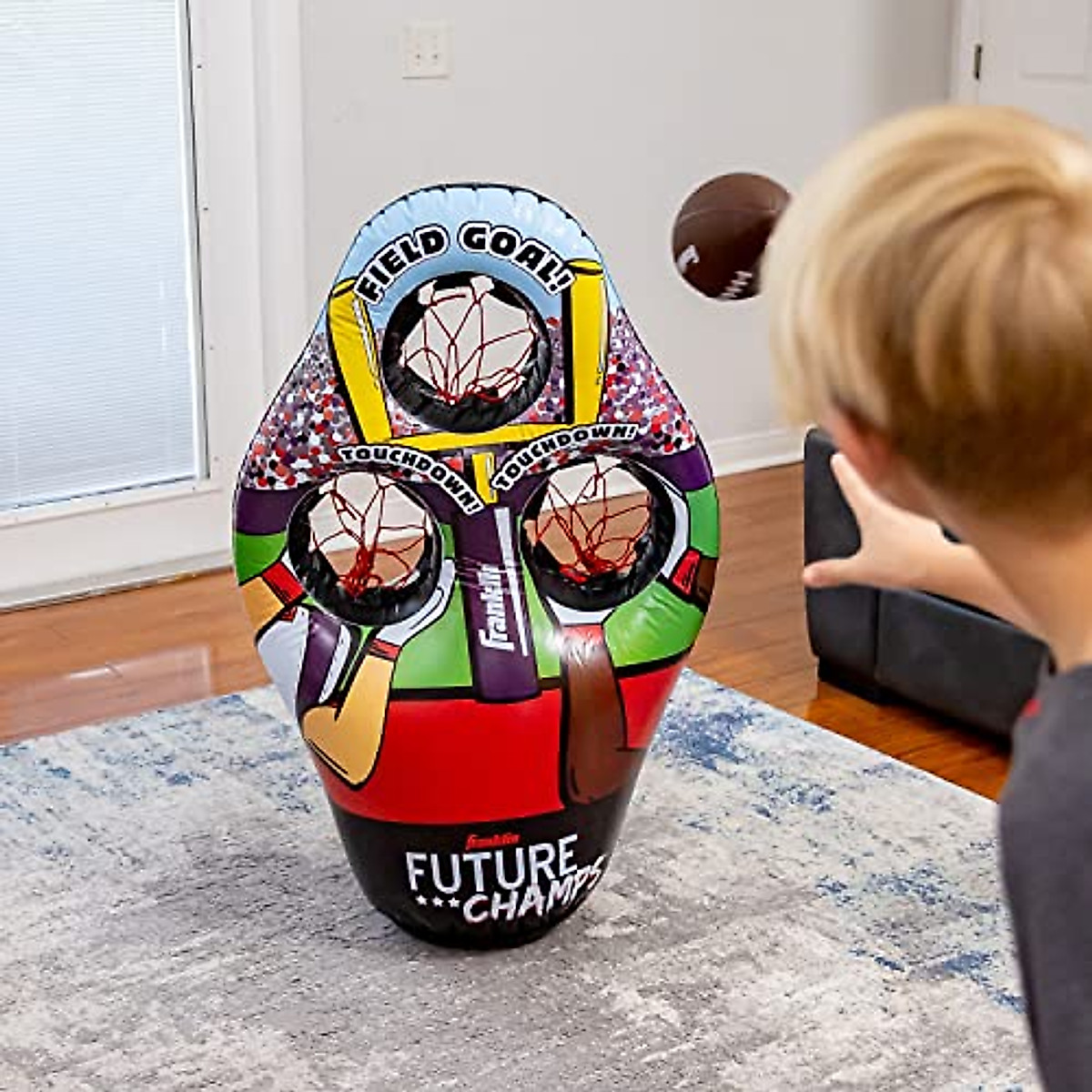 Franklin Sports Kids Football Target Toss Game - Inflatable Football Throwing Target Toy with Soft Mini Footballs - Fun Kids Football Toy Toss Game - Inflatable Indoor + Outdoor Sports Game 45 In.