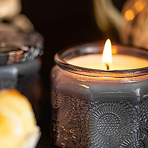 Art Secret 4oz Embossed Glass Candle Container with Tin Lid and Labels (Gray, Octagon)