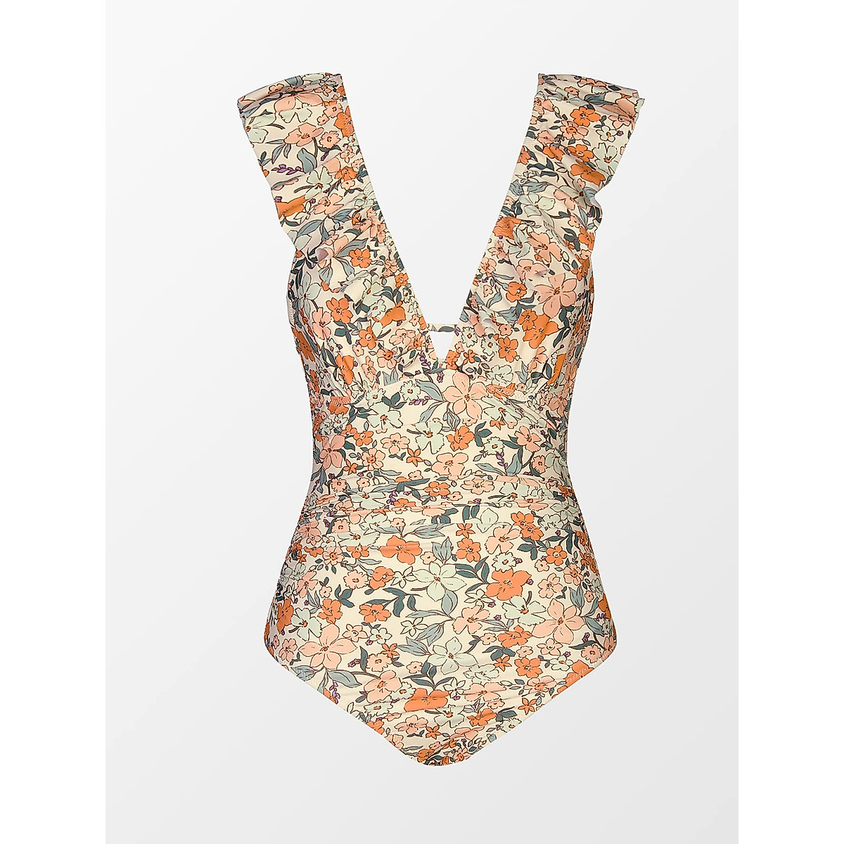 CUPSHE One Piece Swimsuit for Women Deep V Neck Ruffle Tummy Control Back Tie Floral Print Bathing Suits