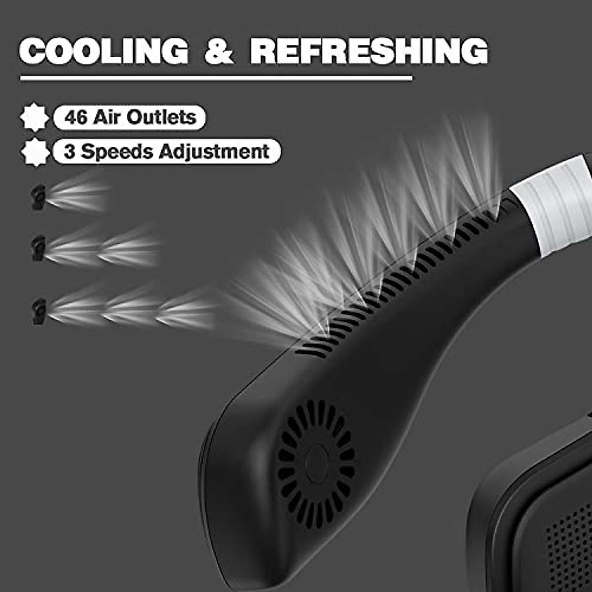 CARPESUN Portable Neck Fan Bladeless, Wearable Personal Cooling Fan, 360° Neck Air Conditioner, Hanging Headphone Design, Hands-Free, Quiet Mini Neck Fan, 2000mAh Battery Rechargeable, 3 Speeds(Black)