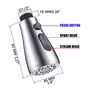 Pull Down Kitchen Faucet Sprayer Head Replacement Part - Pull Out Sink Sprayer Replacement Nozzle, Kitchen Faucet Head Hose Spray Tap Spout Only for G1/2 Connector (Brushed Nickel)