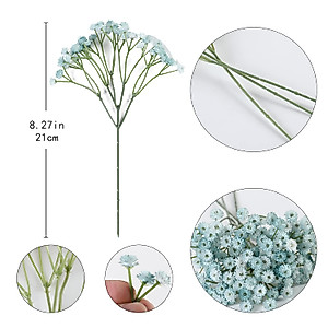 JUSTOYOU 10 Pcs Artificial Babys Breath Flowers, Blue Artificial Flower, Fake Gypsophila Real Touch Flowers for Wedding Party Home Garden Decoration （Blue, Not include vase）