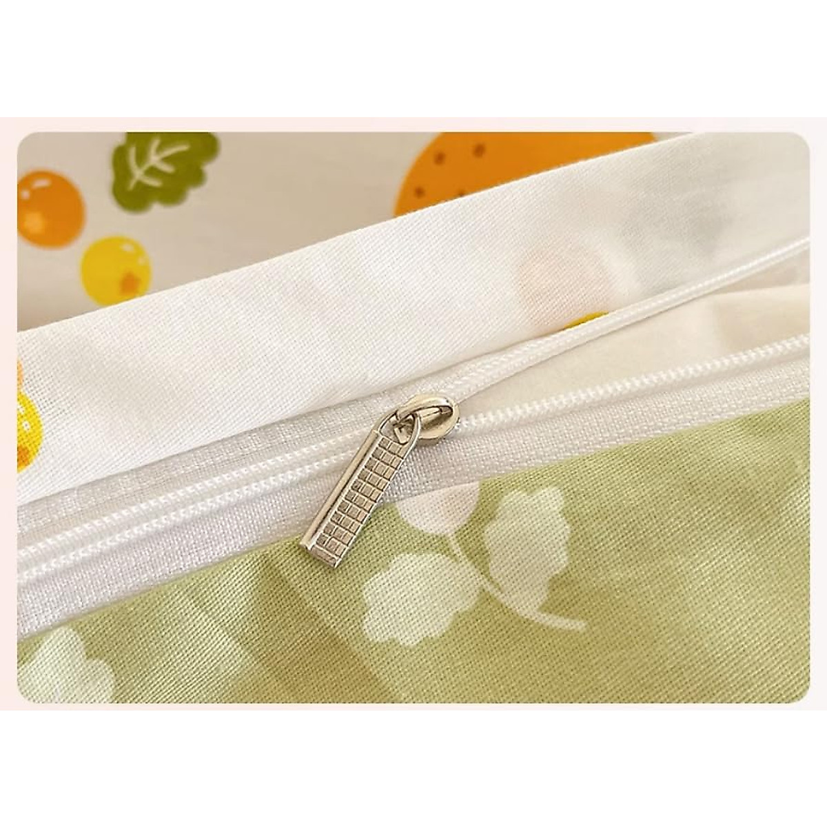 Generic 100% Cotton Duvet Cover and 2pc Pillowcases Twin Queen King Full Size Orange Fruit Print Bed Linen Bedding Home Textile with Zipper Closure and 4 Tiers (King), Green