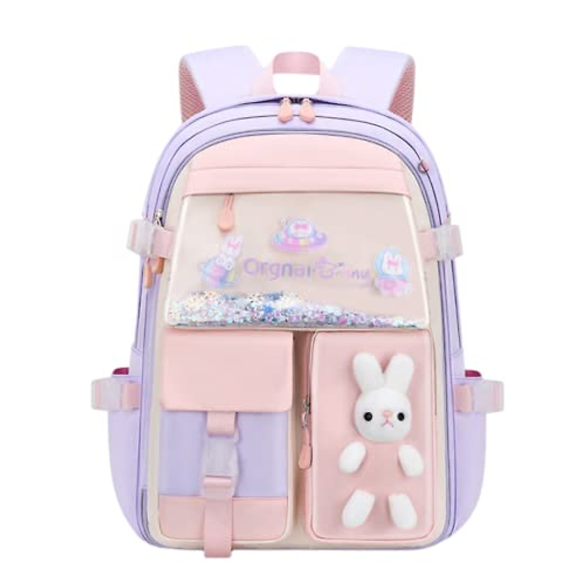 damdos Toddler Cute Backpack Kawaii Girls Bunny School Backpack,Lightweight Refrigerator Elementary Middle School Backpack Bookbag,Girls Backpack With Kawaii Pin Bunny Birthday Gifts(PURPLE,Large)