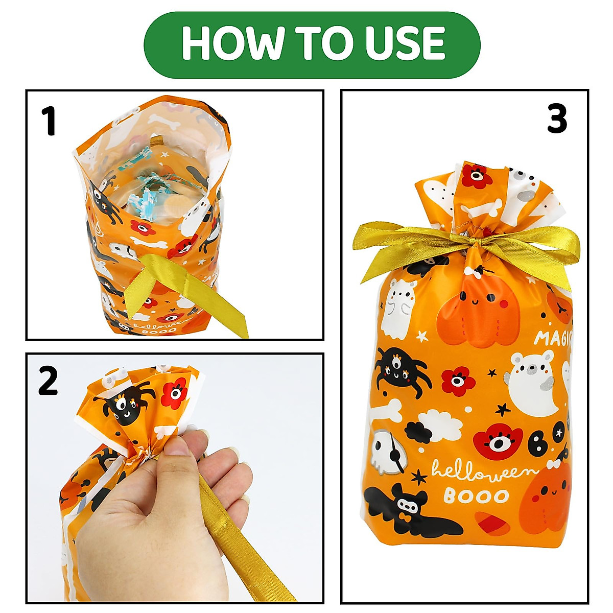 ZMCINER 50 Pcs Halloween Drawstring Candy Bags Halloween Treat Bags for Halloween Party Favors