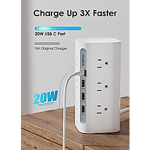 Power Strip Tower Surge Protector (1800J), oraimo 16 in 1 Power Tower with USB Ports & 5ft Extension Cord, Compact Charging Tower for Office Supplies, Dorm Room Essentials