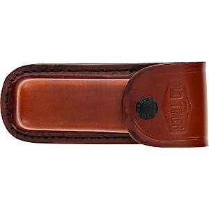 Old Timer LS2 Large Size Brown Leather Belt Sheath with Button Clasp, Hard Exterior, and Convenient Size with Traditional Folding Pocket Knives or Multitools for EDC, Camping, Hunting, and Outdoors