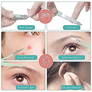 Professional Nail Clipper Pedicure Set，Manicure Set Personal Care, Nail Clipper Kit,Nail Tools with Luxurious Travel Case, Gifts for Men Women Family Friend,Green (12 Pieces)