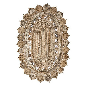LR Home Natural Jute Area Rug 5'7" Oval Bleach Gray