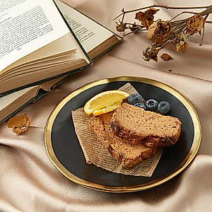 Pokini Black Luxury Plates and Bowls Sets, 12 Piece Porcelain Dinnerware Sets Service for 4, Modern Dinner Plates Set, Gold Rim Dish Set for Wedding Anniversary Birthday, No Microwave Safe