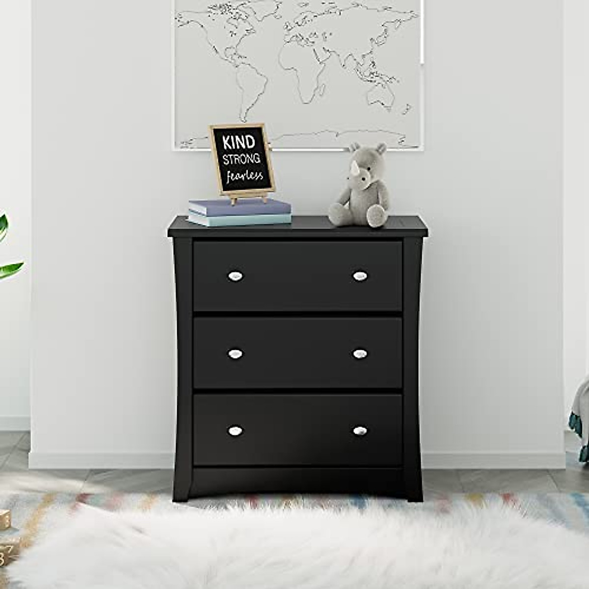 Storkcraft Crescent 3 Drawer Dresser (Black) – Baby and Kids Bedroom Organizer, Nursery Chest, Storage Dresser With Drawers, Universal Design