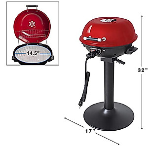 Homewell Electric BBQ Grill for Indoor & Outdoor Grilling with Warming Rack - Portable Patio Grill 1600 Watts (Red)
