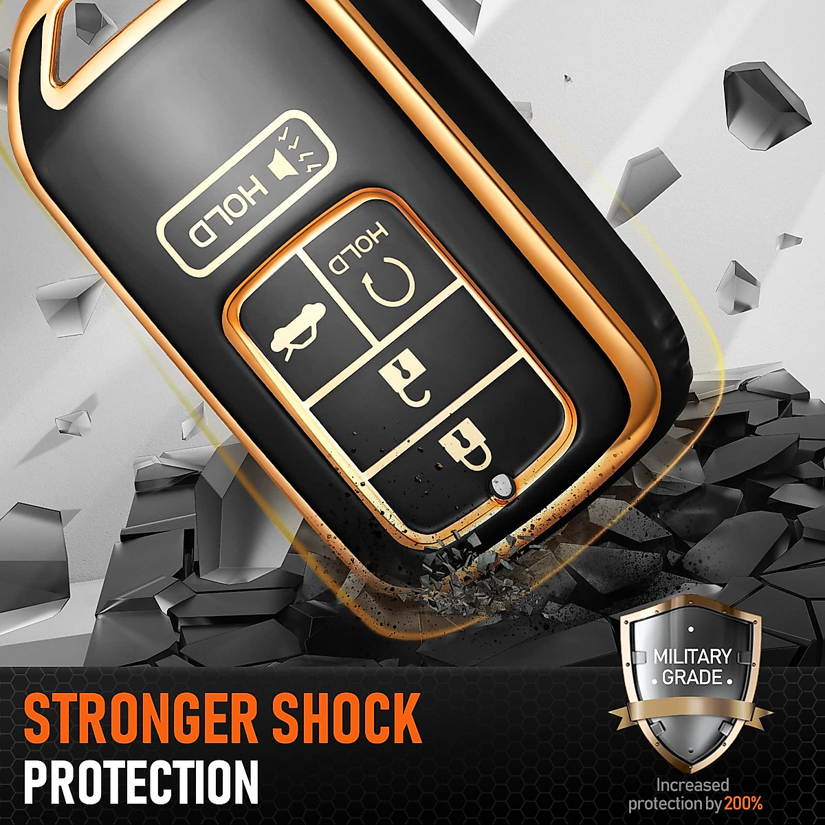 Toykee for Honda Key Fob Cover Keychain Accessories for Accord Civic CR-V CRV Pilot Passport HRV EX EX-L Touring Premium Odyssey 5 Buttons, TPU Case+D-Ring+Key Chain+Hook(Black)